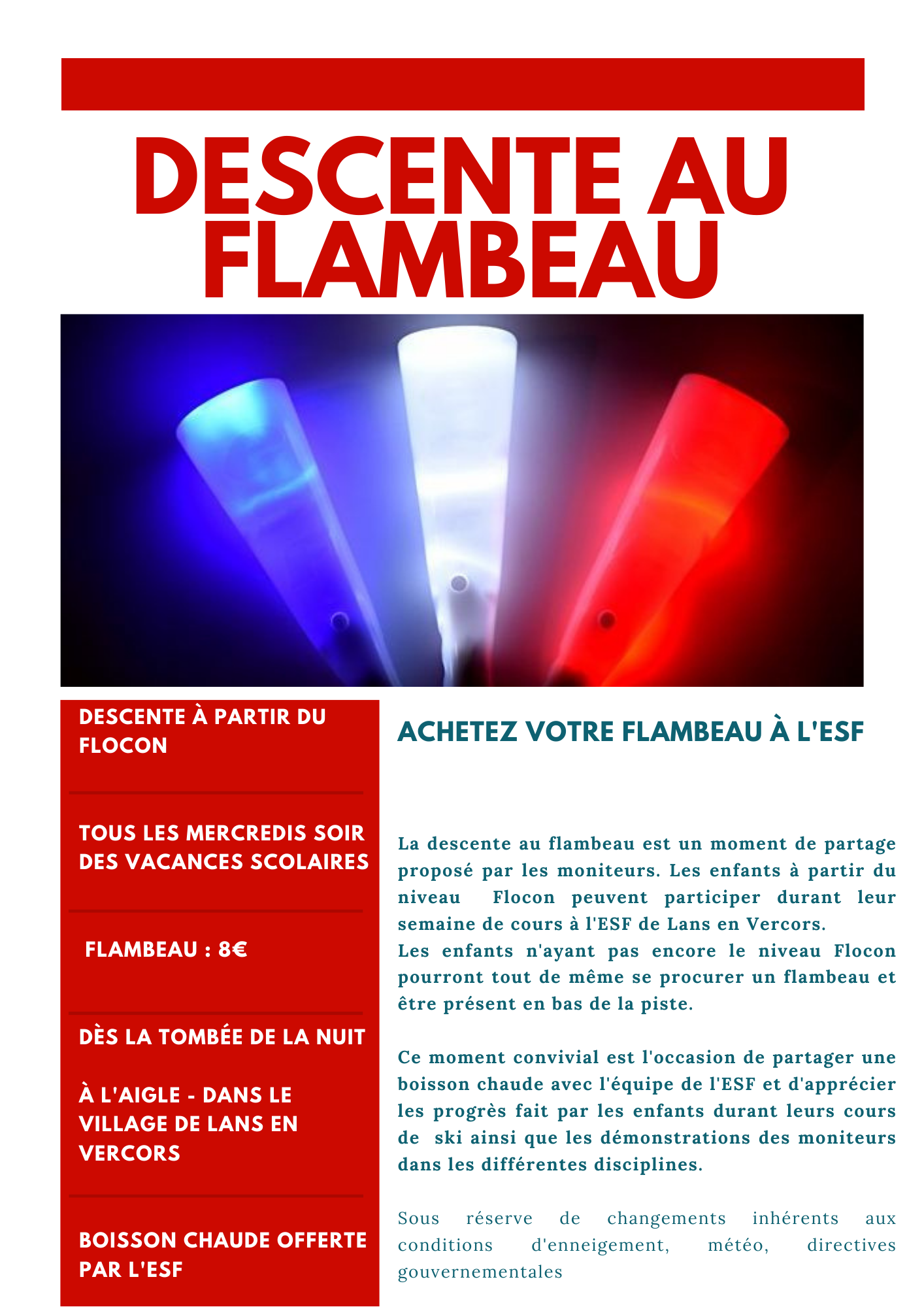 Descente aux flambeaux - esf Lans en Vercors
